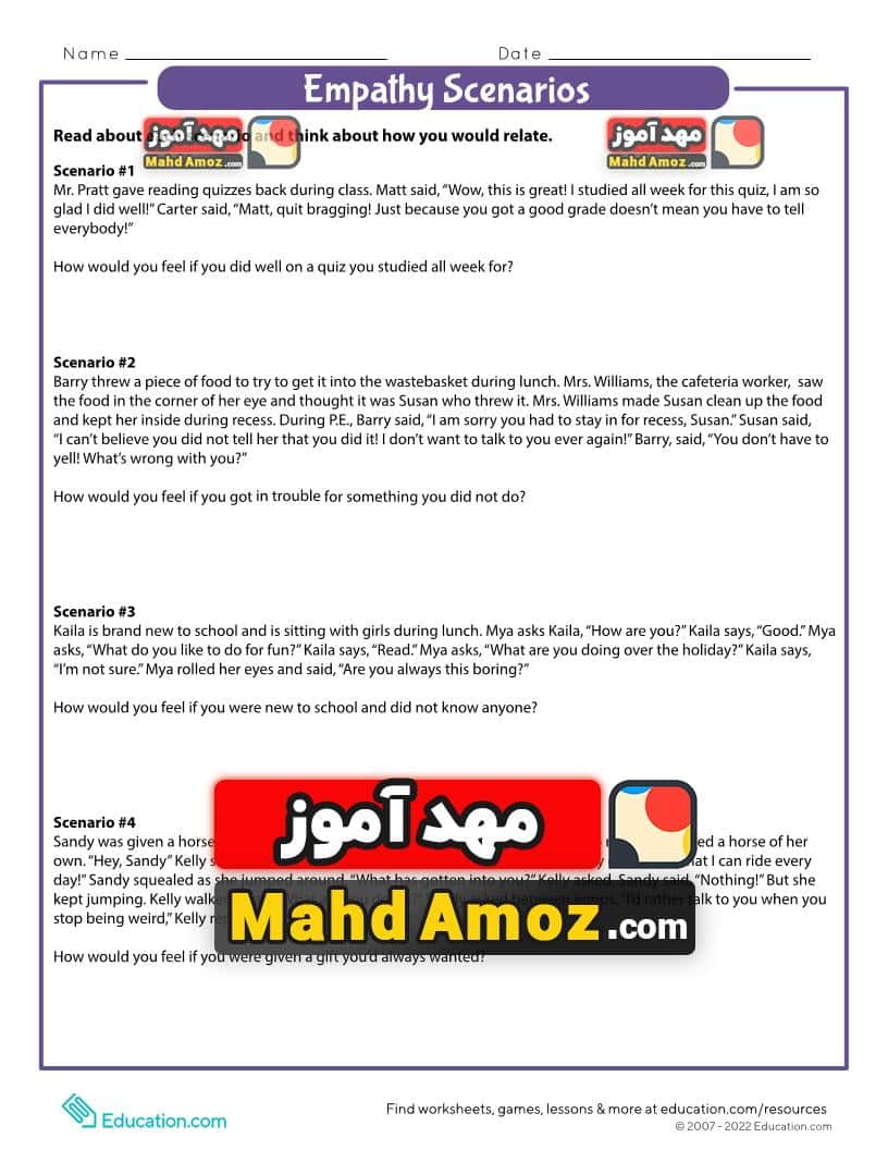 کاربرگ Empathy Scenarios — مهدآموز